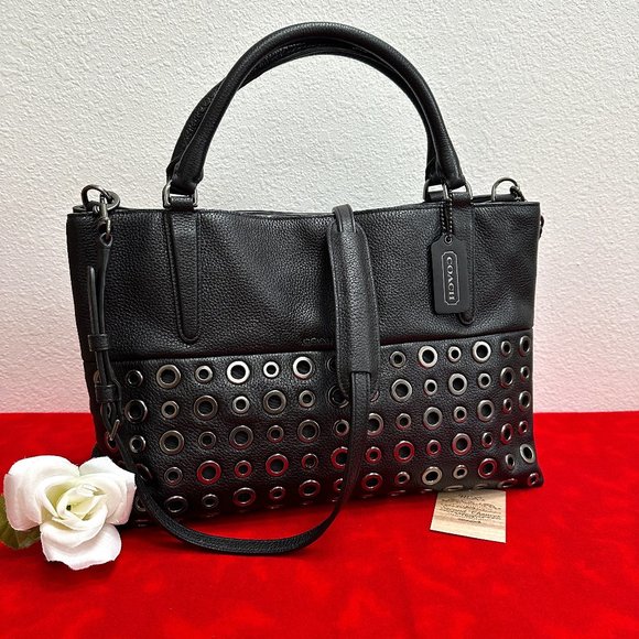 Coach | Bags | Coach Borough Grommets Soft Bag 32339 Black Leather ...